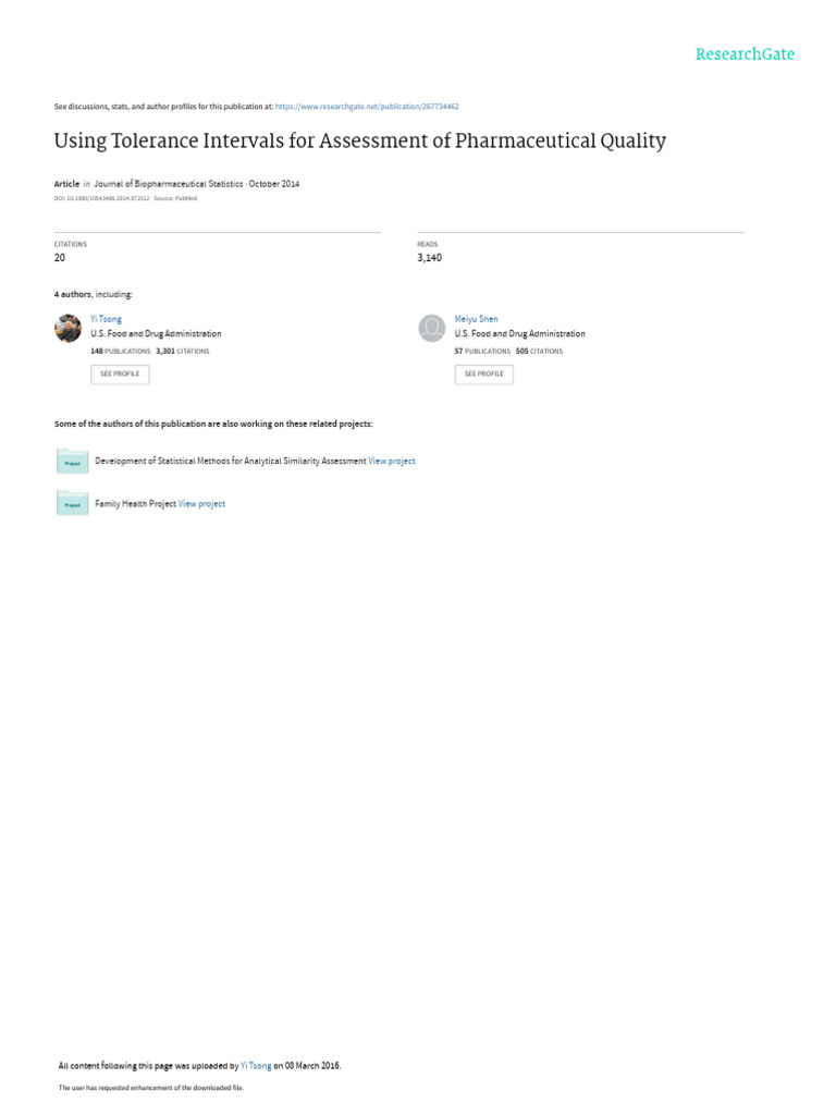 Using Tolerance Interval To Assess Product Quality Pdf Confidence Interval Normal Distribution