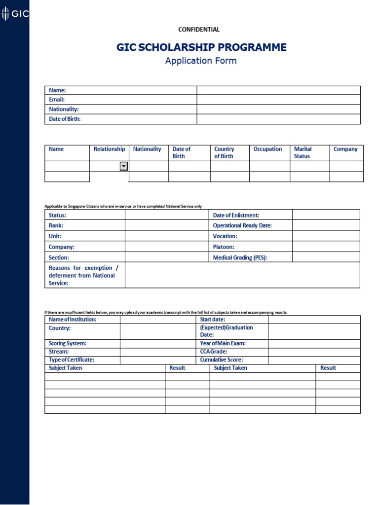 GIC Scholarship Application Form 2025 | PDF