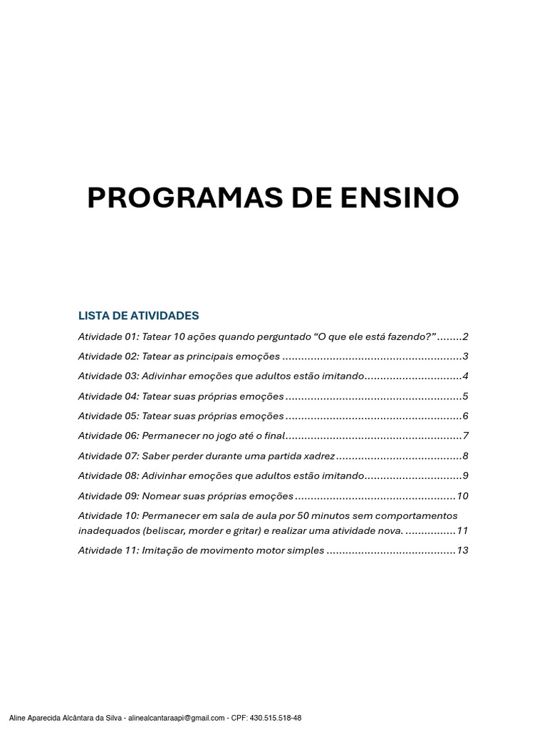 Exemplos Prontos de Programas ABA | PDF | Emoções | Aprendizado