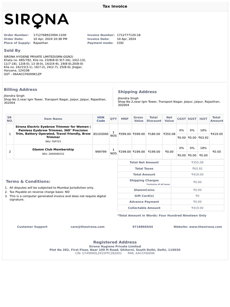 Sirona Invoice 1712777120-18 | PDF | Taxation | Government Finances