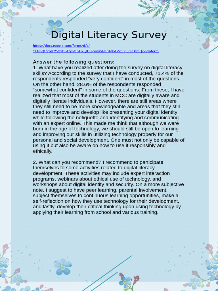 Digital Literacy Survey | PDF