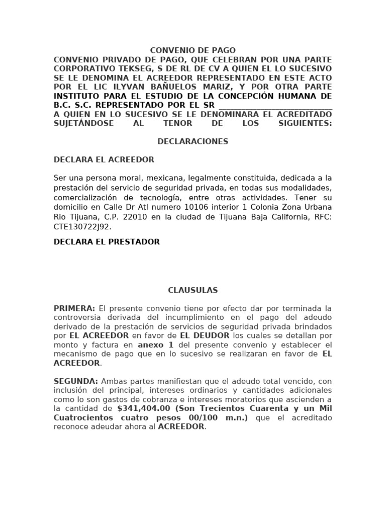 Convenio de Pago | PDF | Pagos