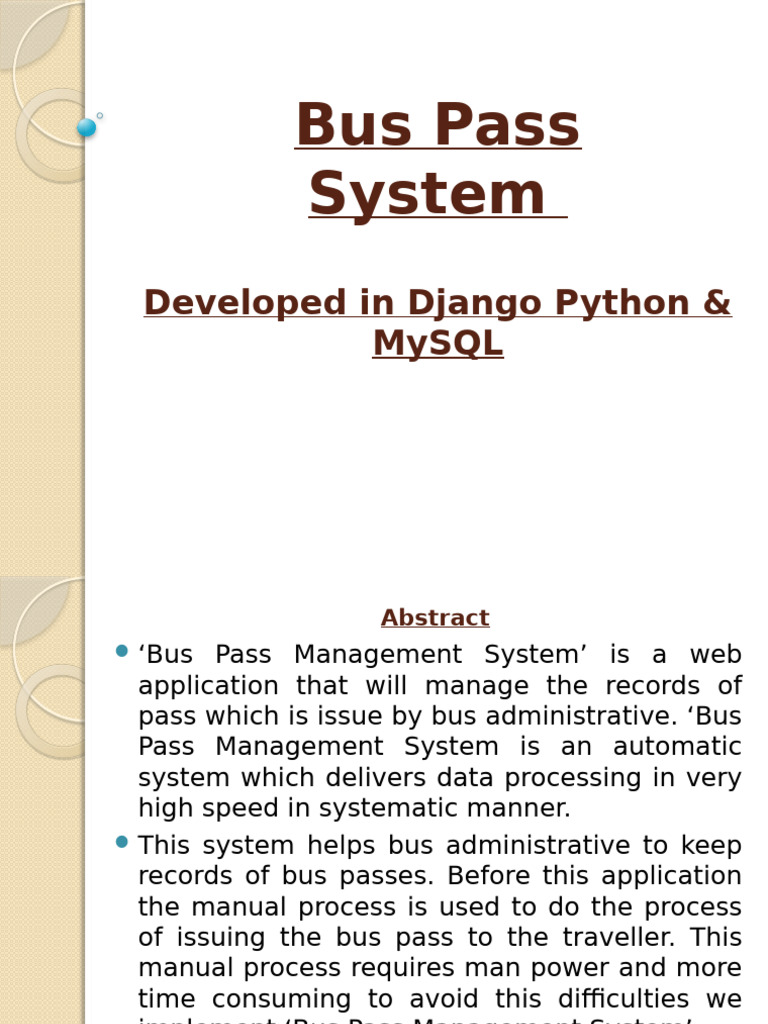 BUSPASS Django PPT Iwo80h Rpdeio | PDF | Computing | Software Engineering