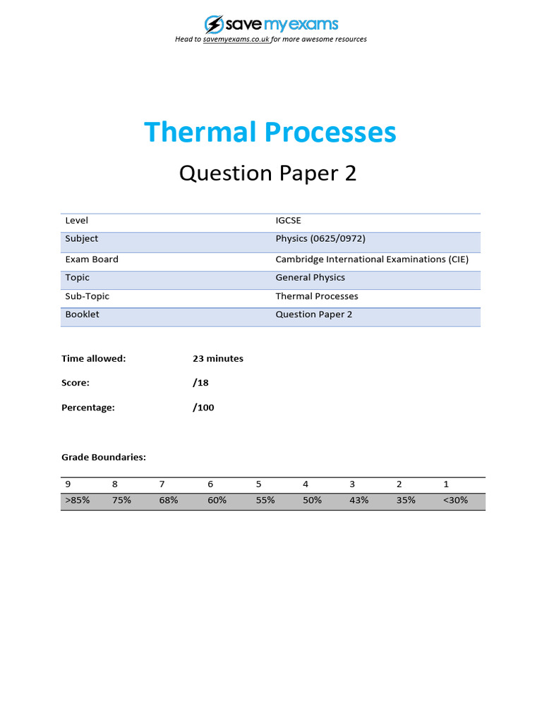 CIE IGCSE Physics Multiple Choice Questions - Thermal Processes 2 | PDF ...