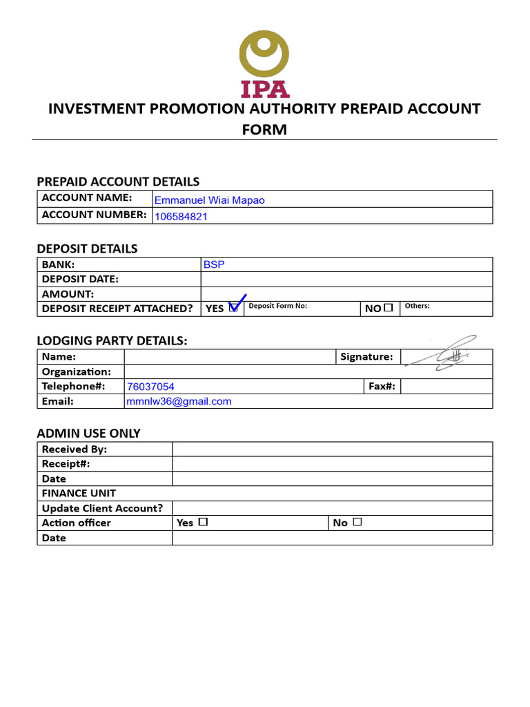IPA Prepaid Account Application Form | PDF