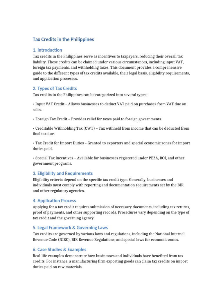 Tax Credits Philippines | PDF | Tax Credit | Taxes