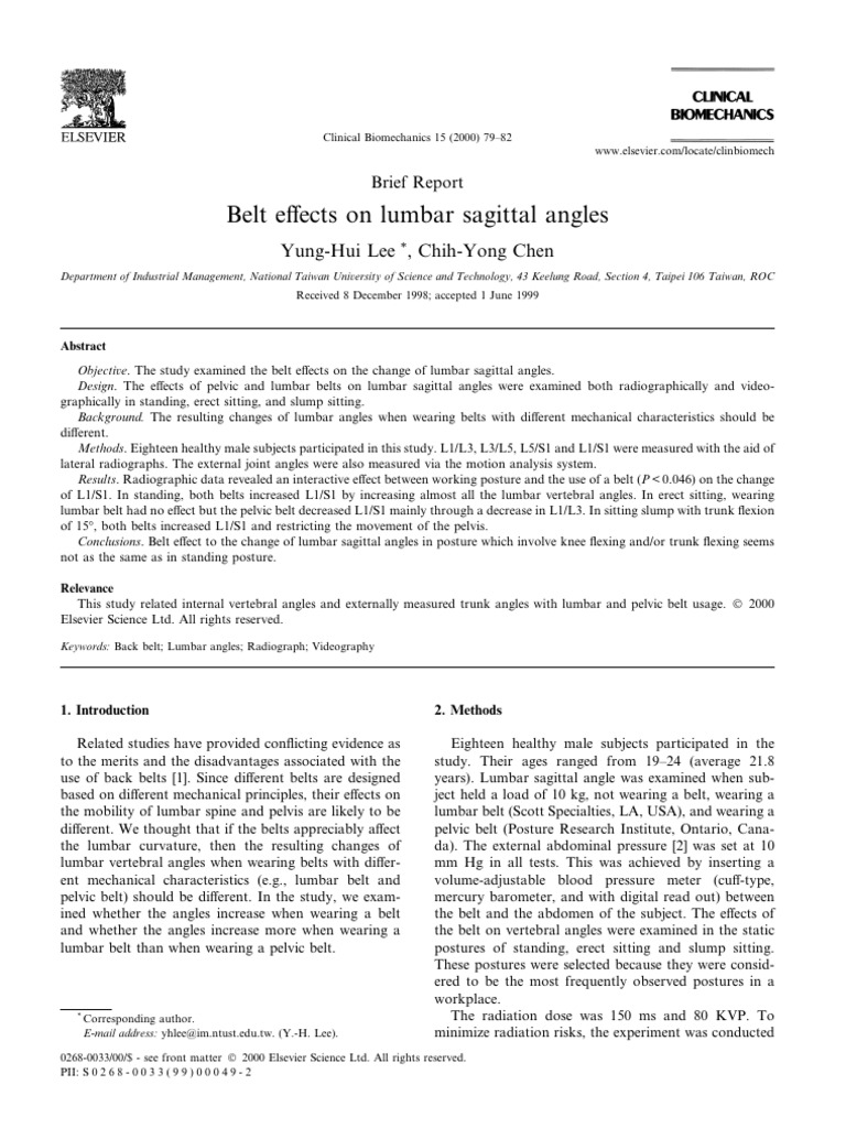 Belt e Ects On Lumbar Sagittal Angles | PDF