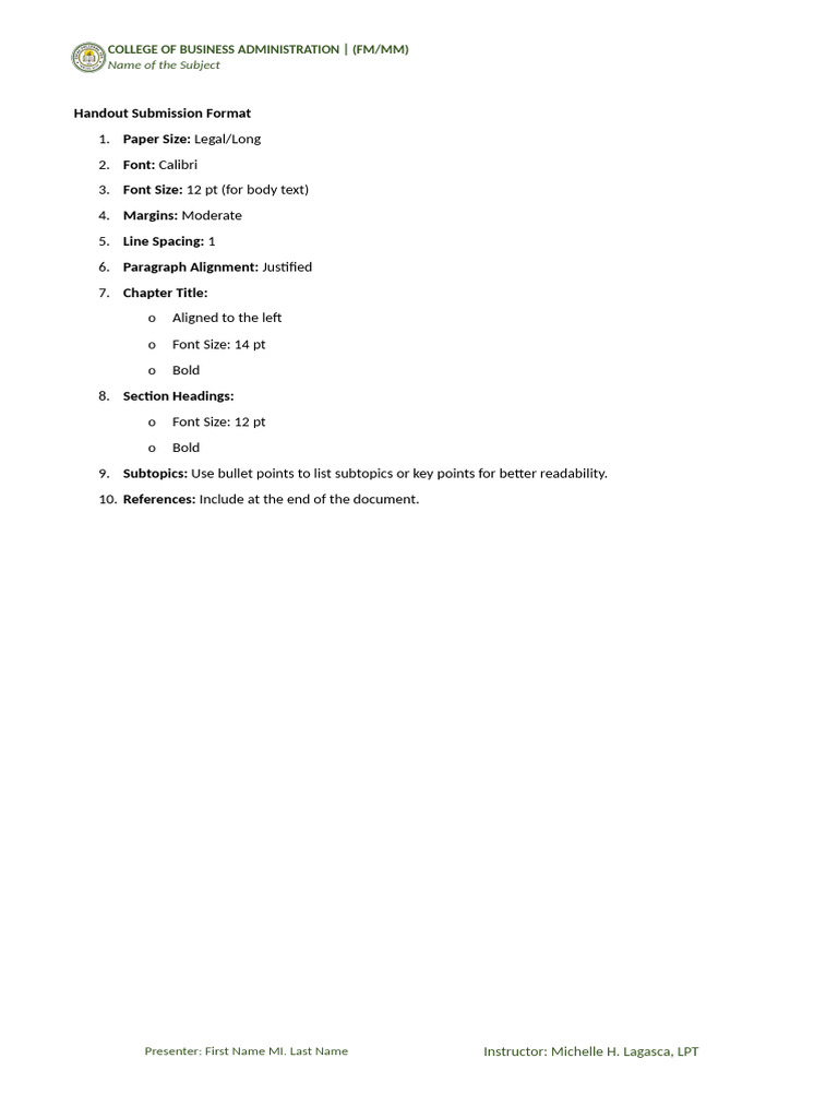 College Handout Submission Guidelines | PDF | Writing | Written ...