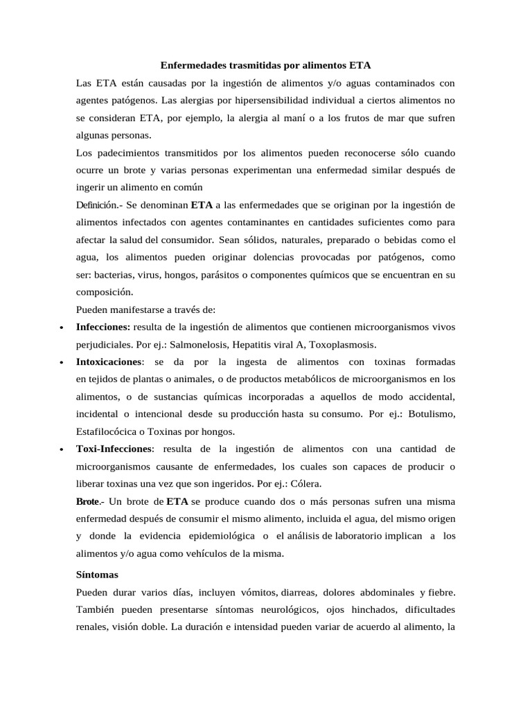 Enfermedades Transmitidas por Alimentos | PDF | Alimentos | Diarrea