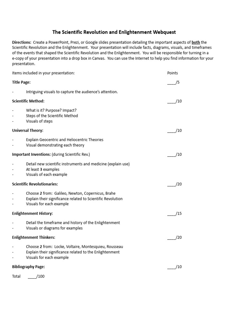 Scientific Rev & Enlightenment Webquest | PDF | Scientific Revolution ...