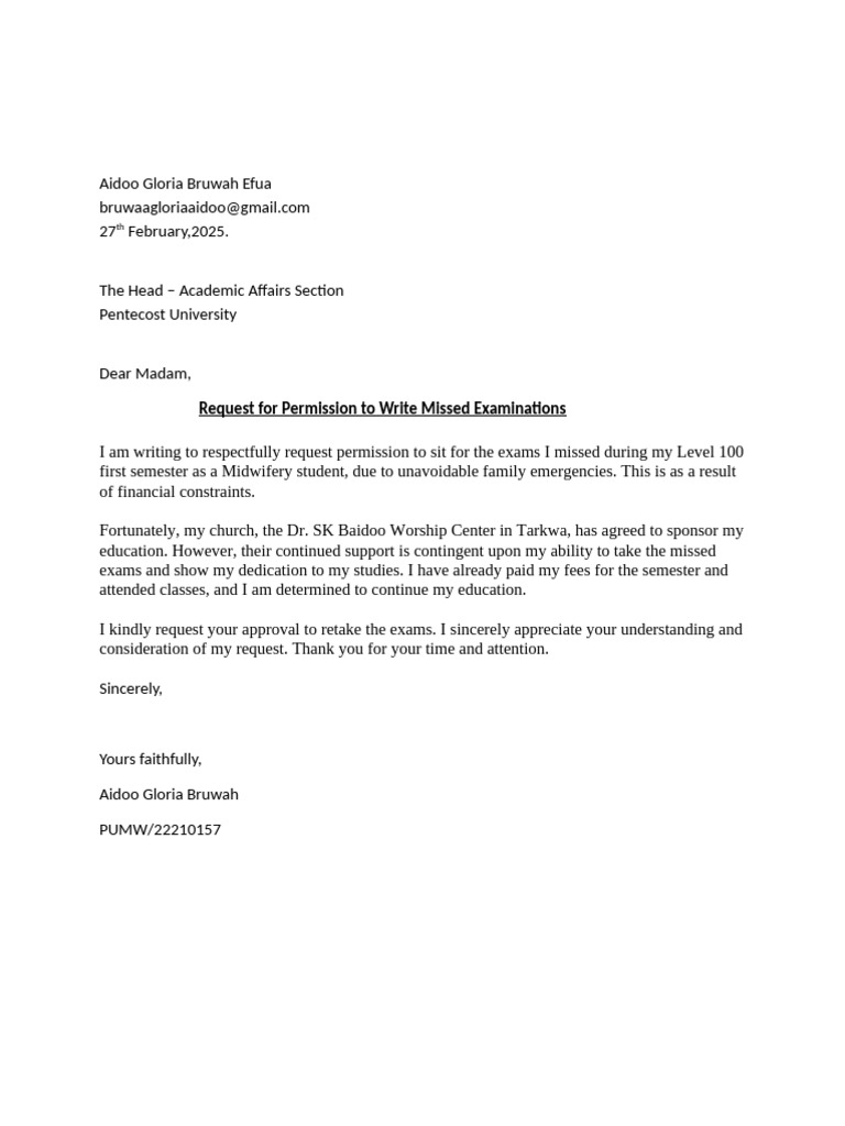 Request to Retake Missed Exams | PDF