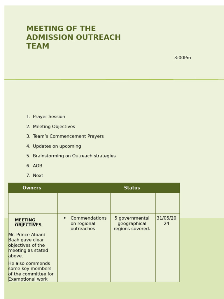 Meeting of The Admission Outreach Team | PDF