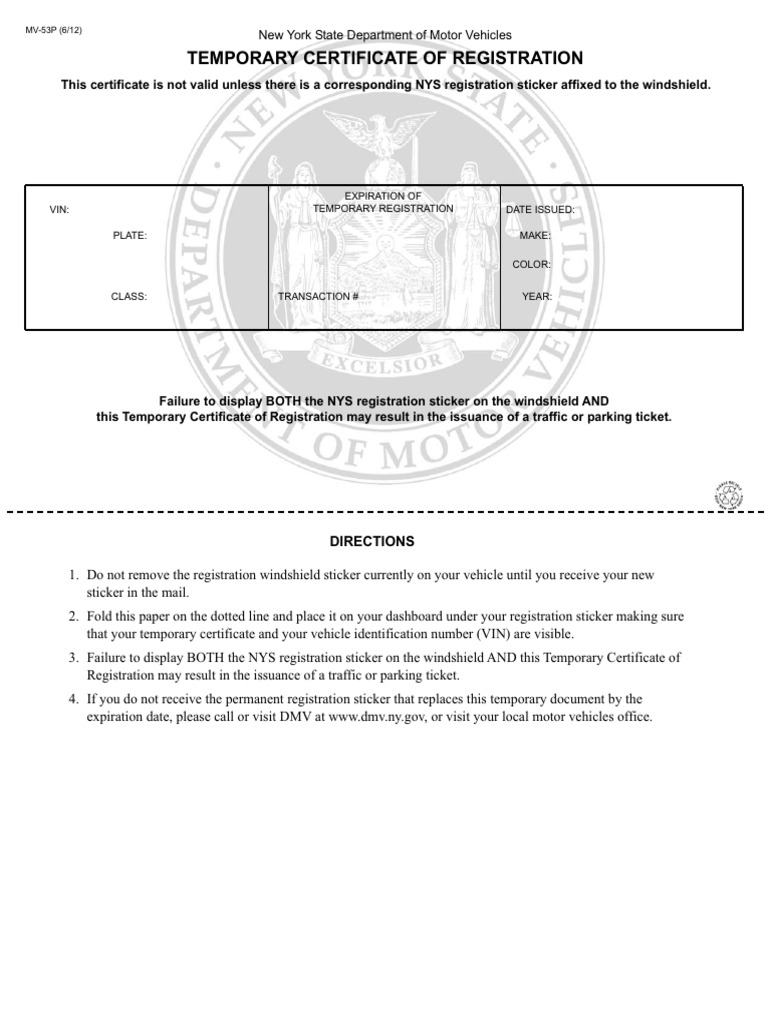NY Temporary Vehicle Registration Guide | PDF