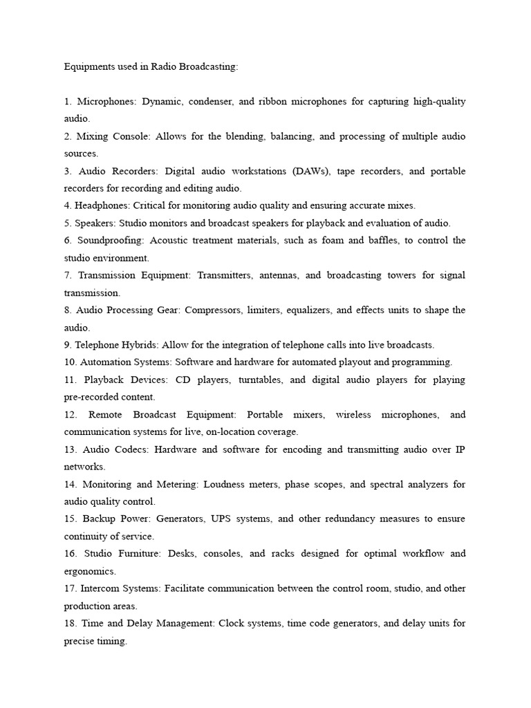 Essential Equipment for Radio Production | PDF | Video | Broadcasting