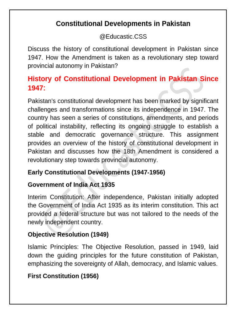 Constitutional Developments in Pakistan | PDF | Martial Law | Pervez ...