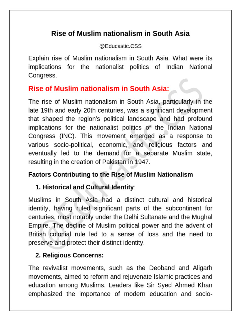 Rise of Muslim Nationalism in South Asia | PDF | All India Muslim ...