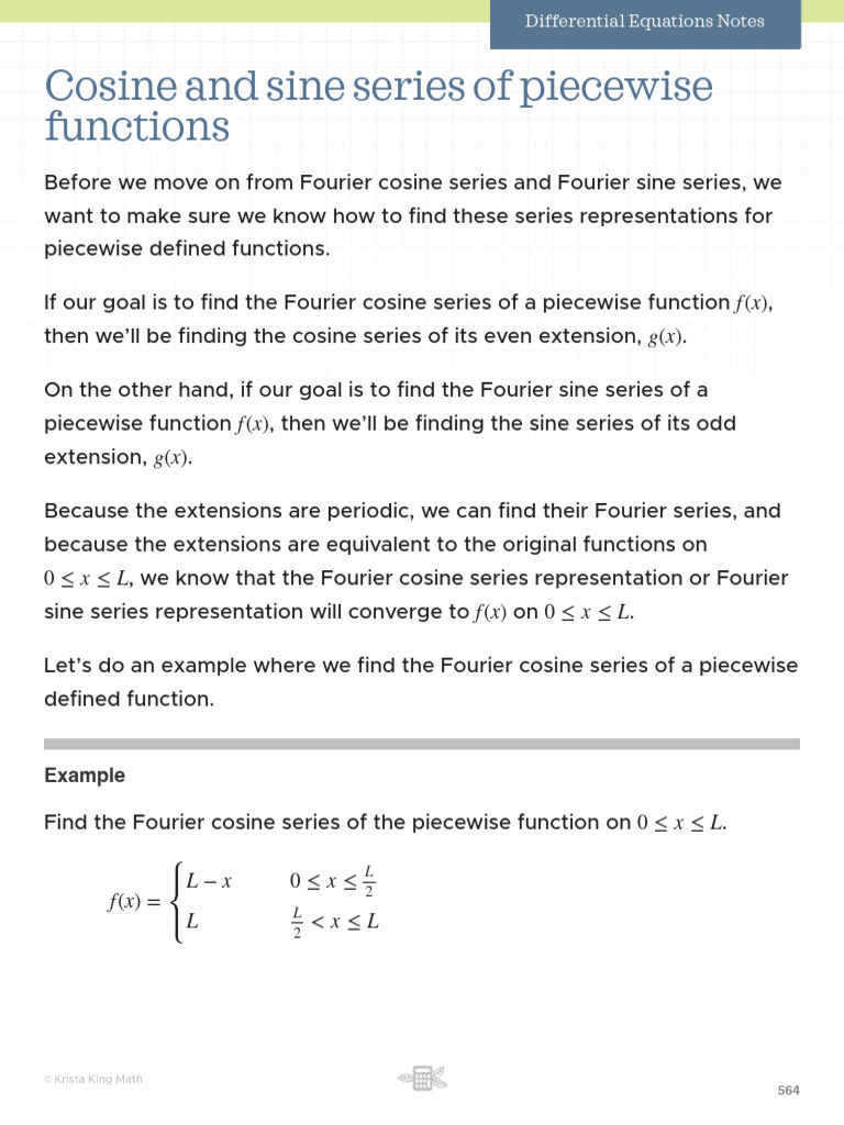 07 Cosine and Sine Series of Piecewise Functions | PDF | Fourier Series | Mathematical Analysis