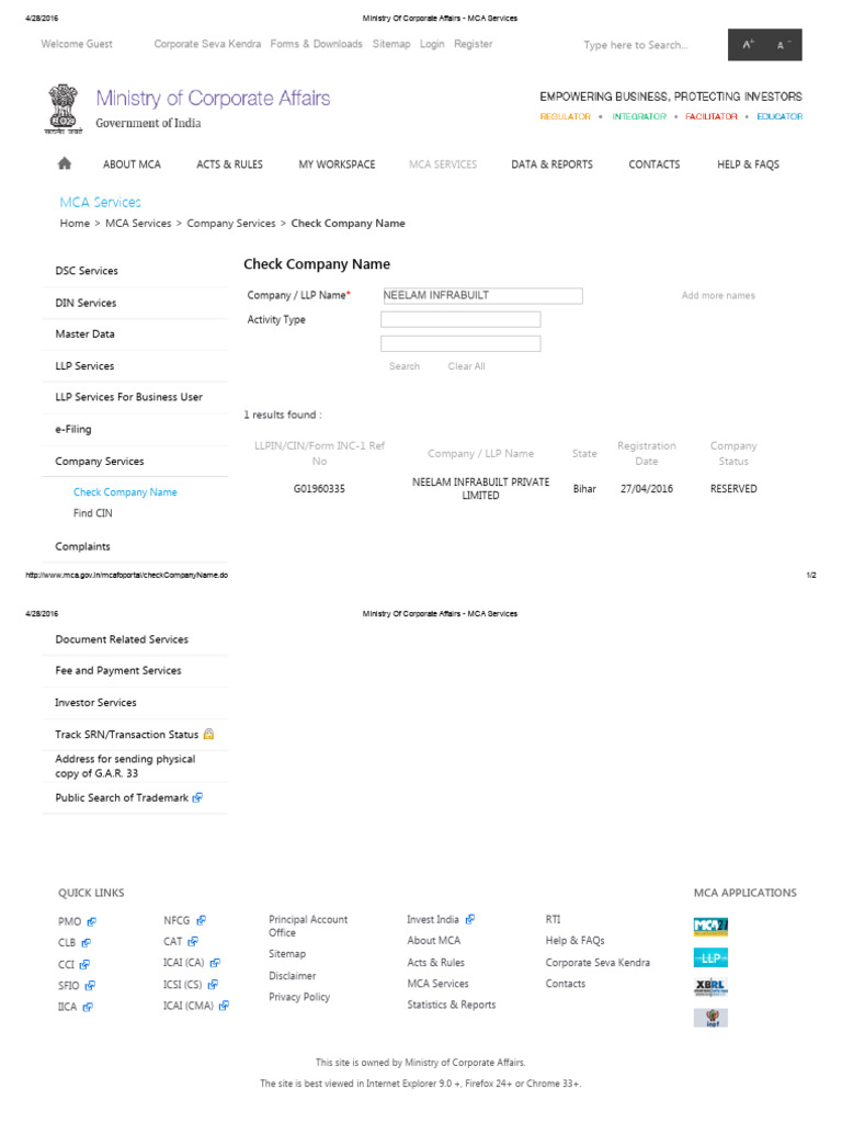 Ministry of Corporate Affairs - MCA Services | PDF | Cyberspace