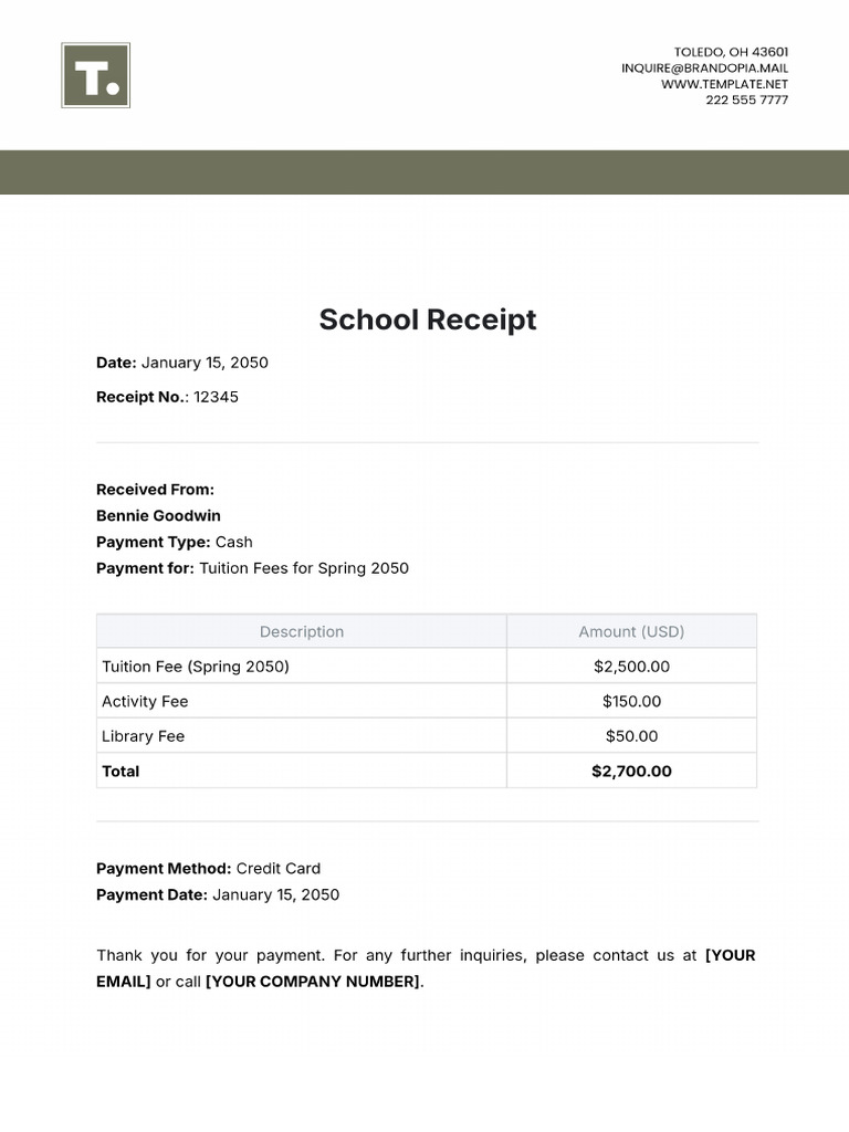 School Receipt Template | PDF