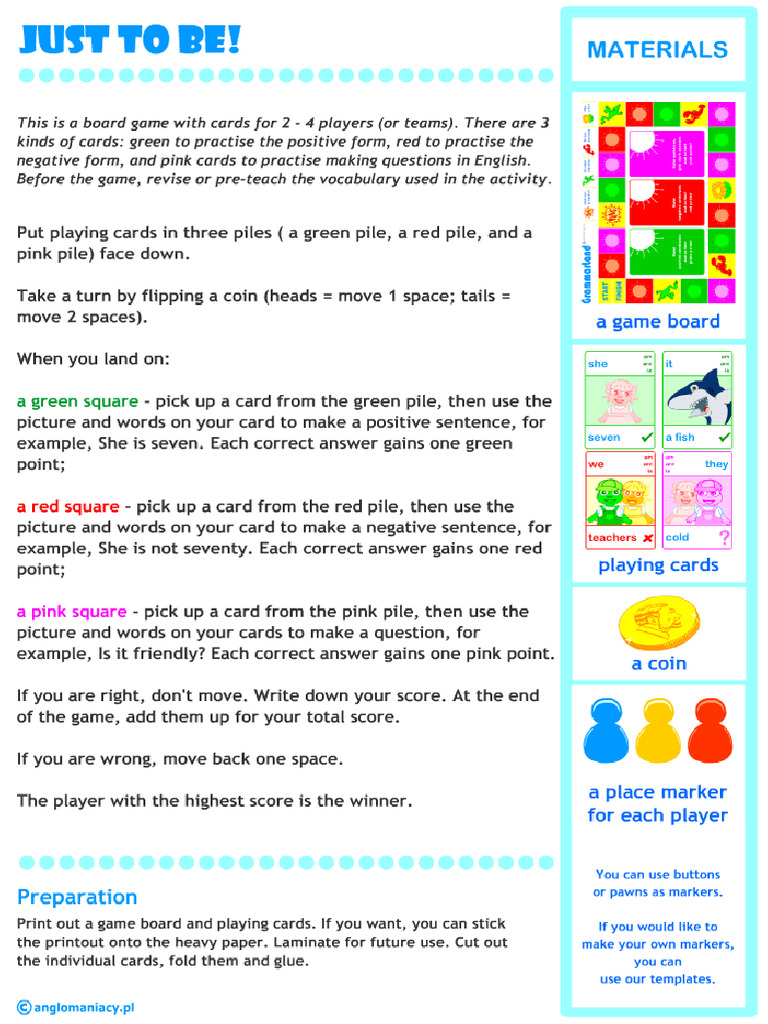 Verbs-Be-Games 1 Instruction | PDF