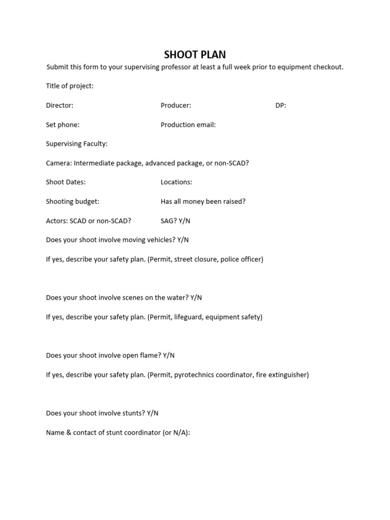 SCAD Shoot Plan Submission Form | PDF