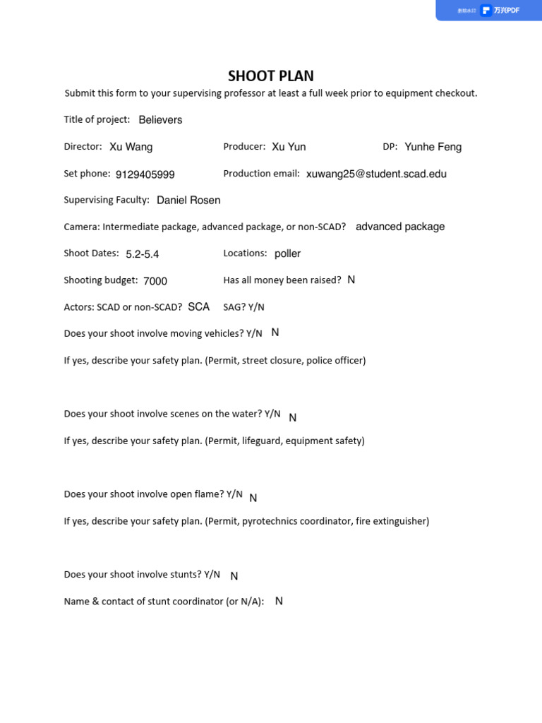 SCAD Shoot Plan Submission Form | PDF