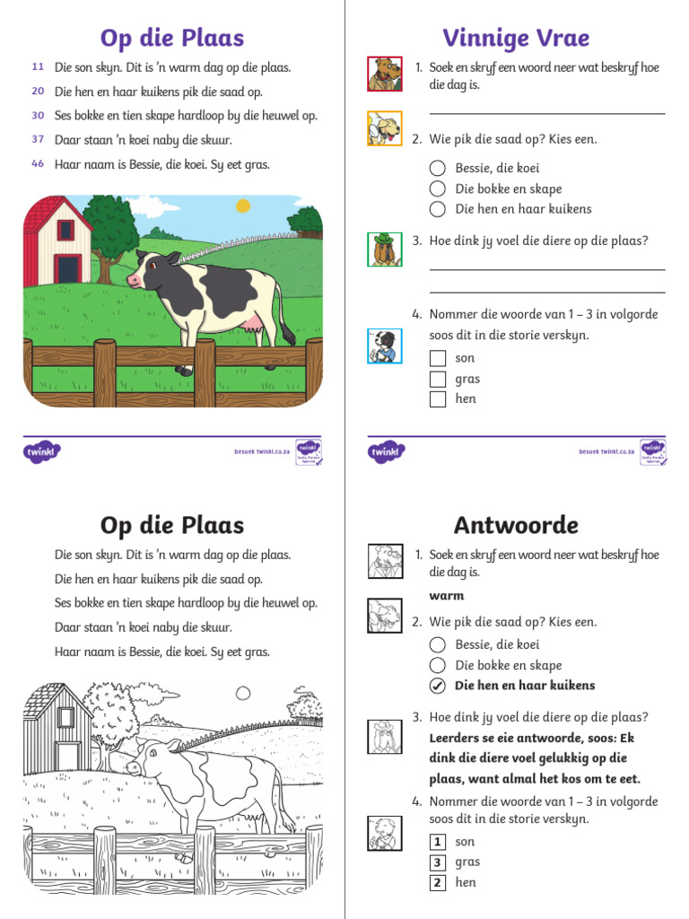 Teks 2 - Op Die Plaas | PDF