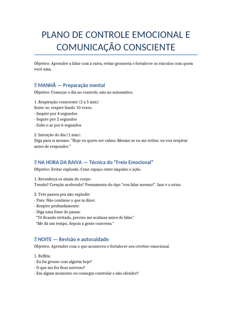 Plano de Controle Emocional | PDF | Emoções