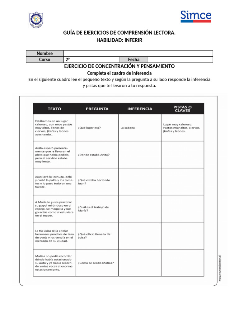 Guía de Ejercicios Inferir Simce | PDF | Hormiga