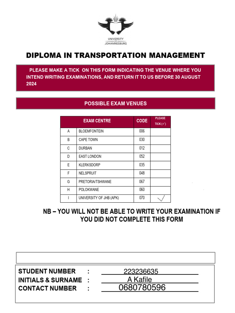 Exam Venue Form | PDF