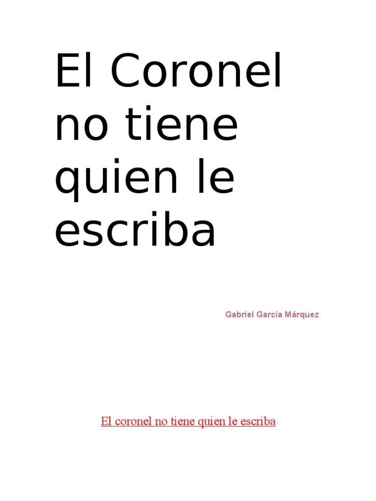 El Coronel No Tiene Quien Le Escriba | PDF | Gabriel García Márquez
