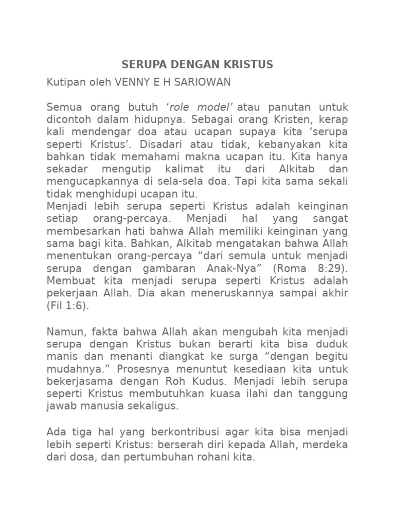 Menjadi Serupa dengan Kristus: Panduan Iman | PDF