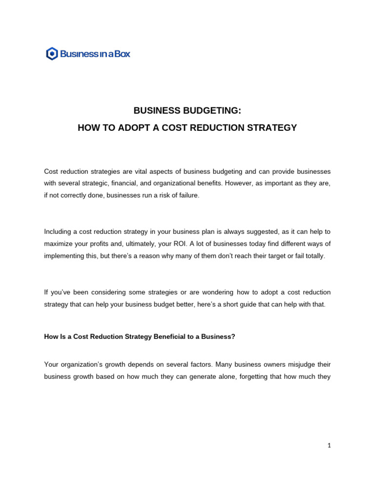 Cost Reduction Strategies for Businesses | PDF | Business Economics ...