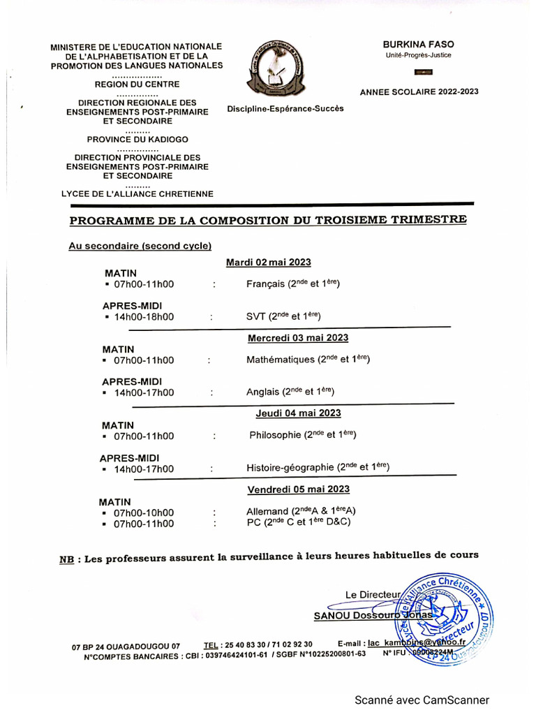 Programme Compo 3è Trimestre-2nd Cycle - 2022-2023 | PDF