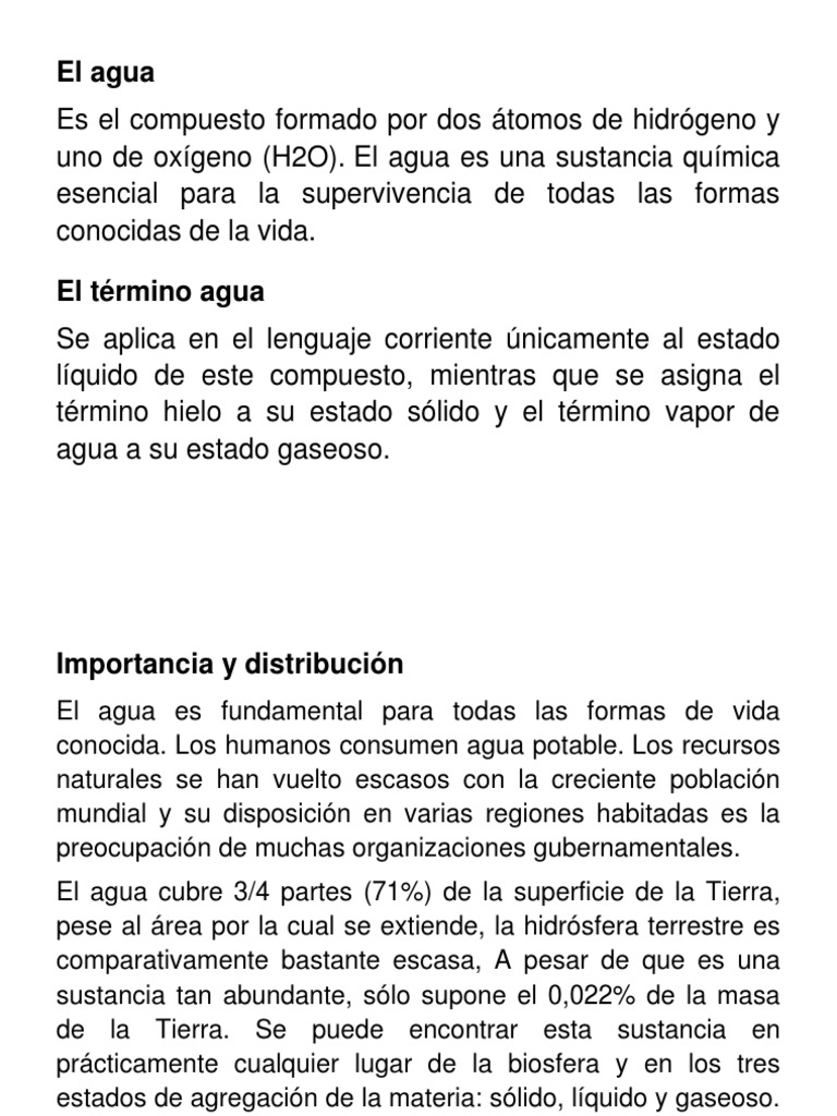 Importancia y distribución del agua | PDF