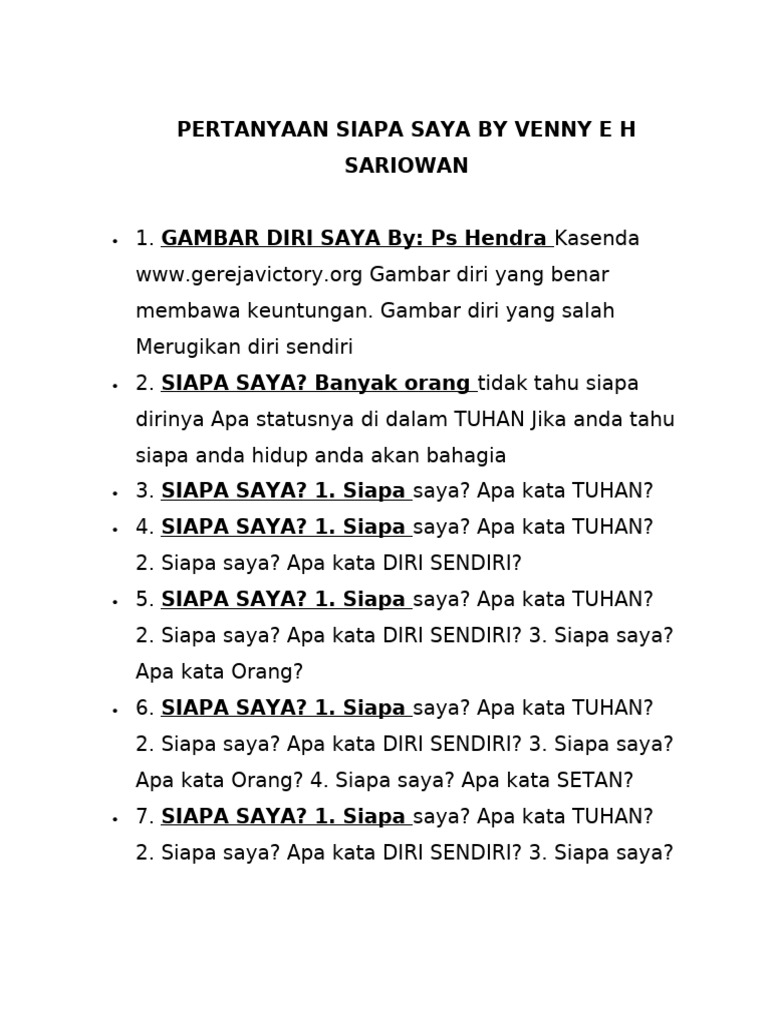 Pertanyaan Siapa Saya | PDF