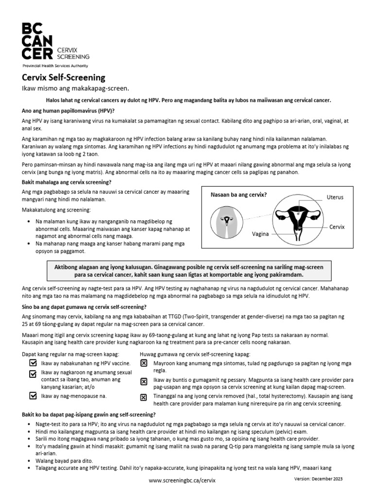 Cervix Self Screening Fact Sheet Tagalog | PDF