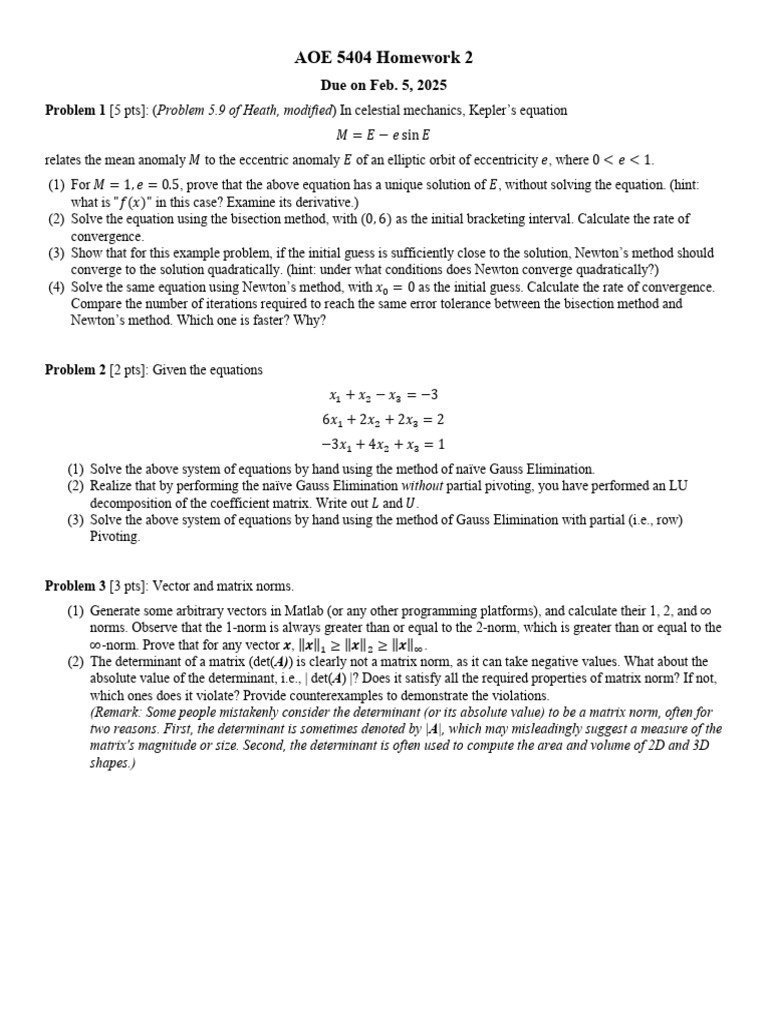 AOE 5404 Homework 2: Celestial Mechanics & Linear Algebra | PDF ...