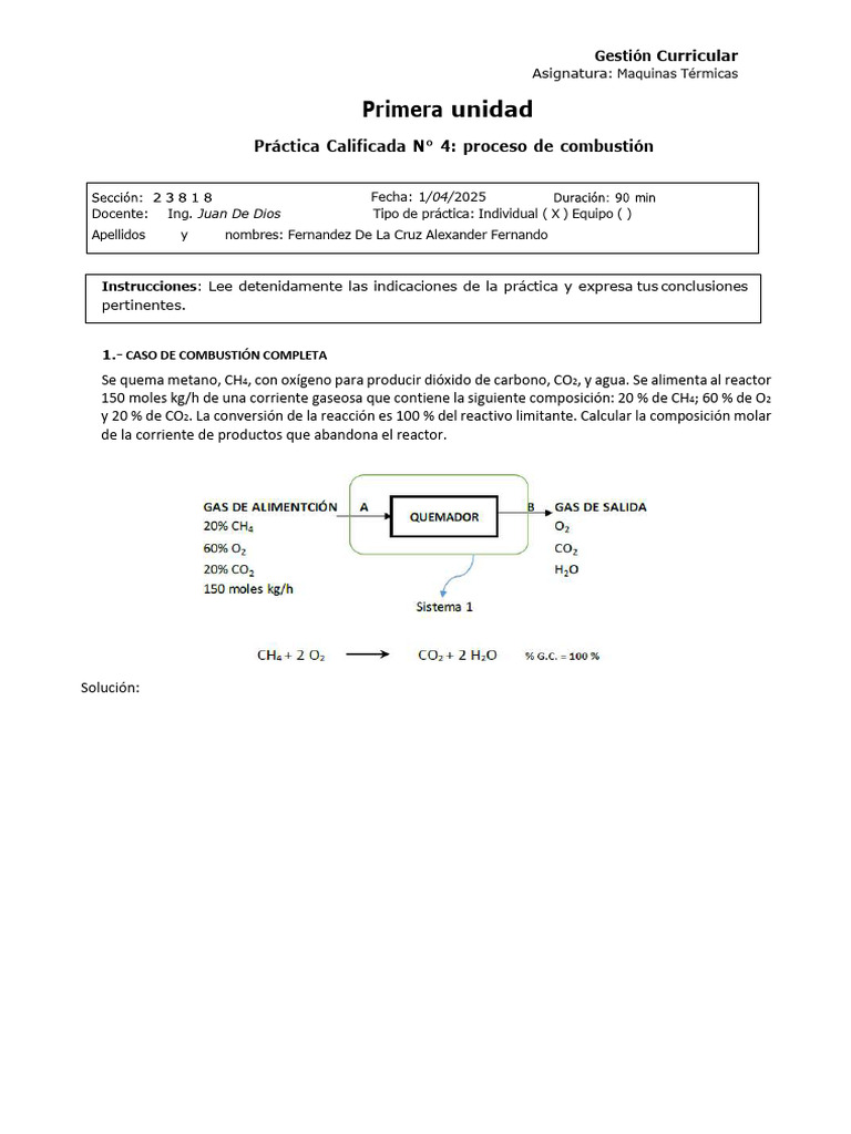 Practica Calificada N°4 | PDF | Combustión | Metano