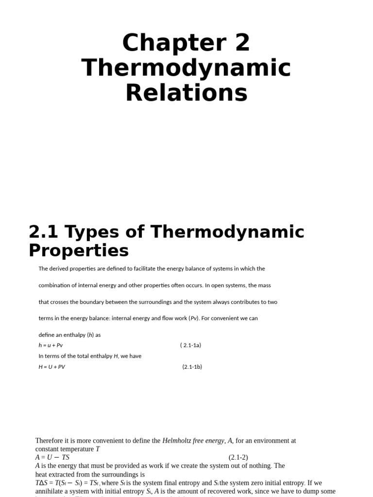 Chapter 2 - Thermodynamic Relations-1 | PDF | Gibbs Free Energy | Entropy