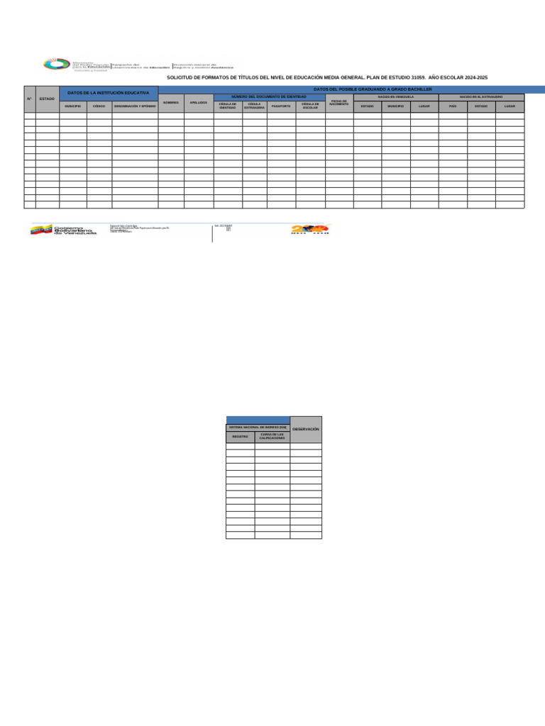 Formato de Solicitud de Títulos Media General Año Escolar 2024-2025 y ...