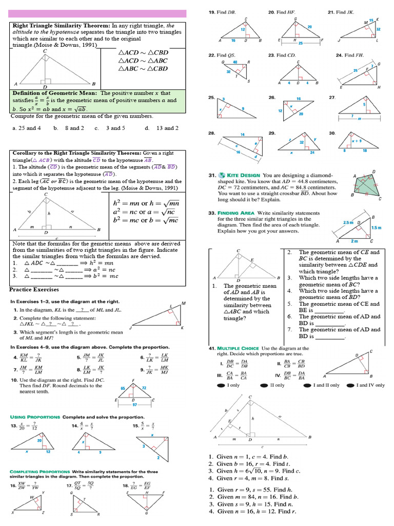 Similarities in A Right Triangle | PDF | Elementary Mathematics ...