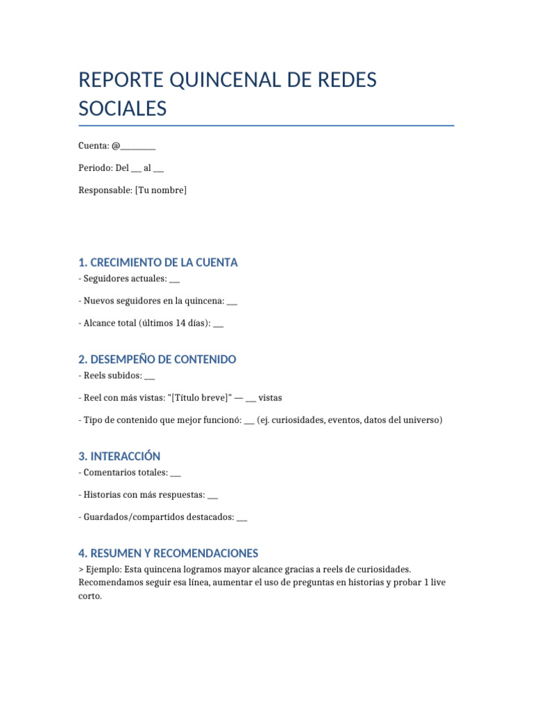 Informe Quincenal de Redes Sociales | PDF