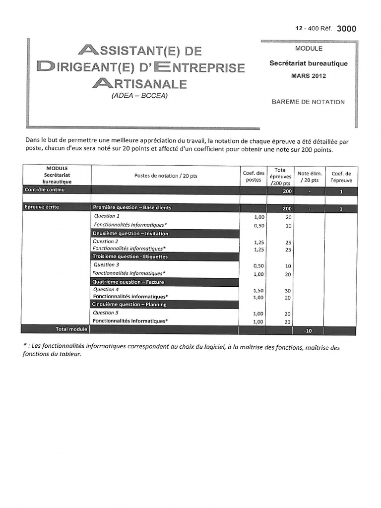 ADEA Secrétariat Mars 2012 Barême | PDF