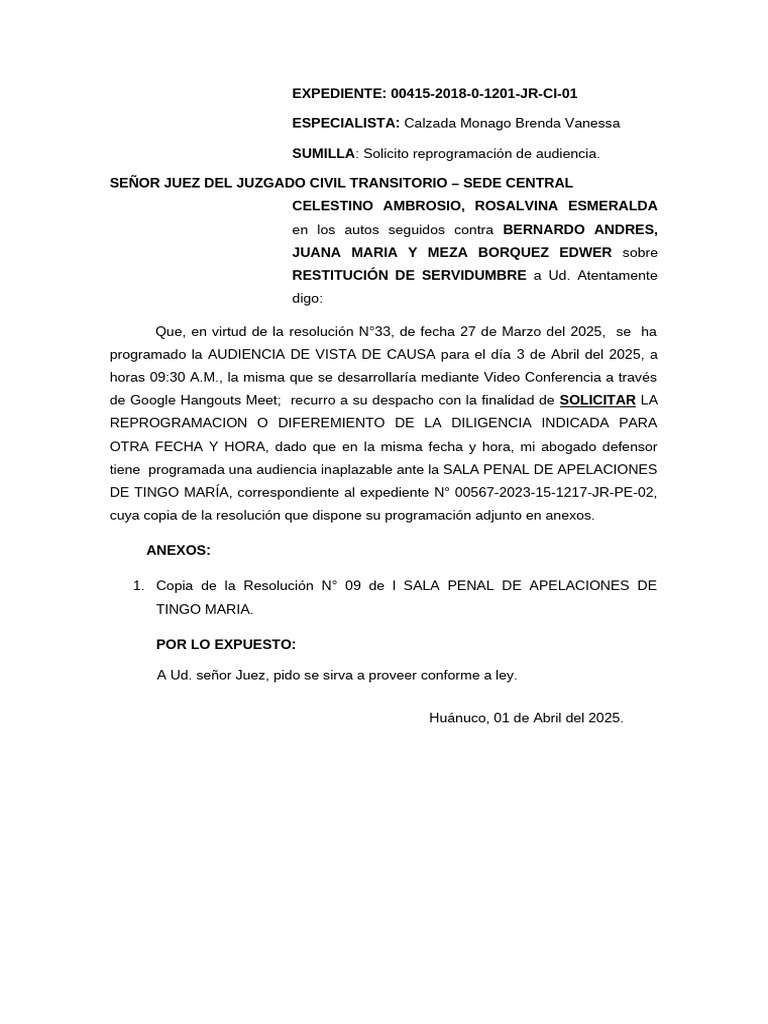 Reprogramación de Audiencia | PDF