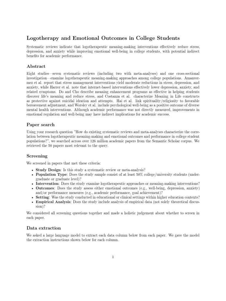 Elicit - Logotherapy and Emotional Outcomes in College Stud - Report | PDF | Major Depressive ...