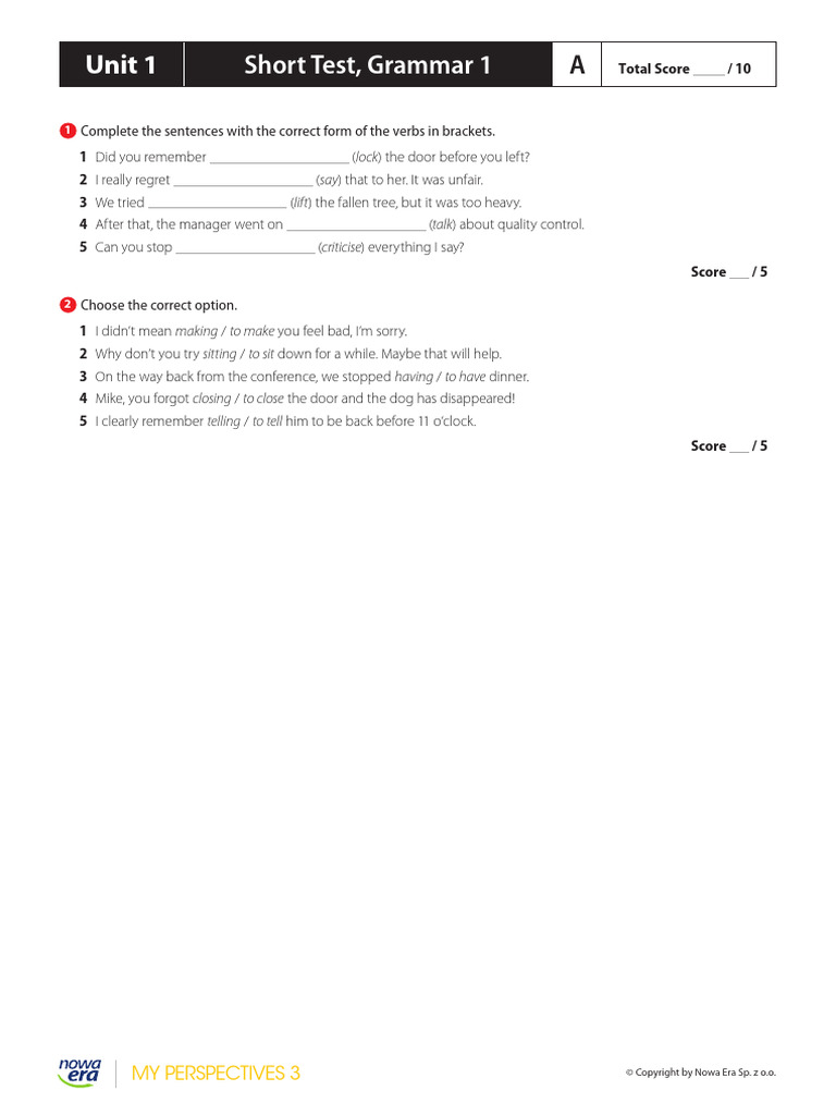 Unit 1, Grammar 1 - Grupa A | PDF