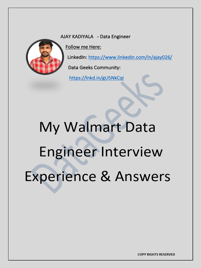 Walmart Data Engineer Interview Insights | PDF | Apache Spark | Computing