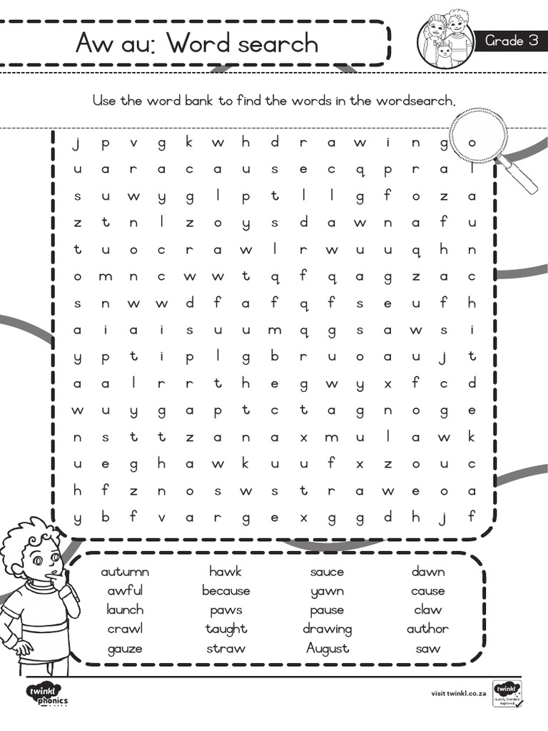 Za HL 1657545001a Grade 3 Phonics Aw Au Wordsearch Super Eco Black and ...