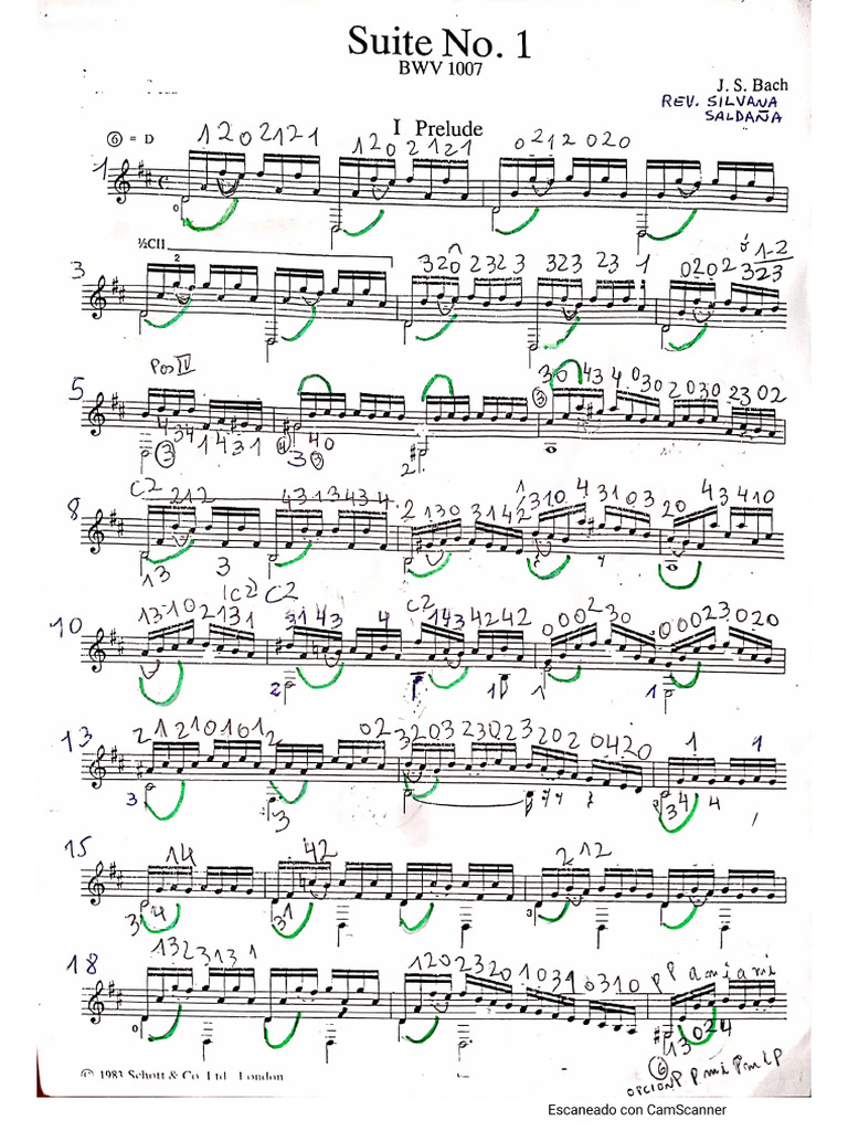 Bach Suite 1 Cello 1007 Preludio, Sarabanda y Giga Dig Saldaña | PDF